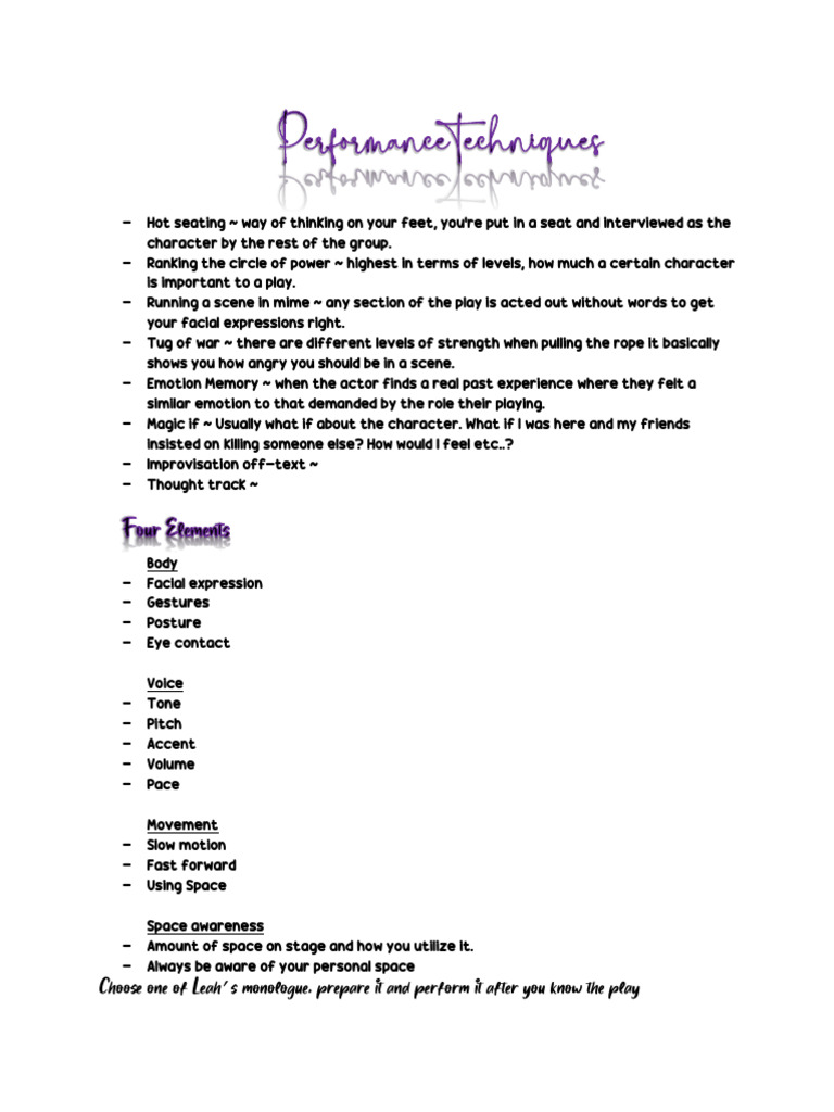 Performance Techniques - Drama | PDF