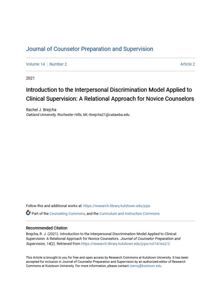 Interpersonal Discrimination Model in Supervision | PDF | Psychotherapy ...