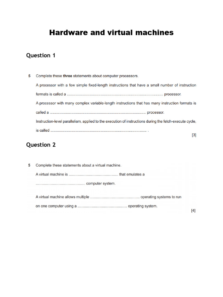 A Level Computer Science Hardware and Virtual Machines | PDF