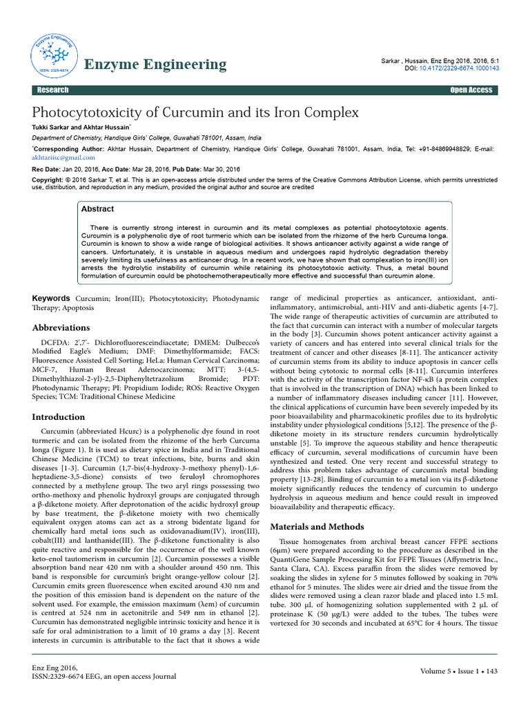 Photocytotoxicity of Curcumin and Its Iron Complex 2329 6674 1000143 | PDF