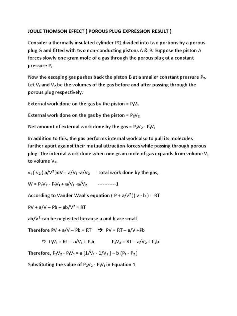 Joule Thomson Effect | PDF | Gases | Heat