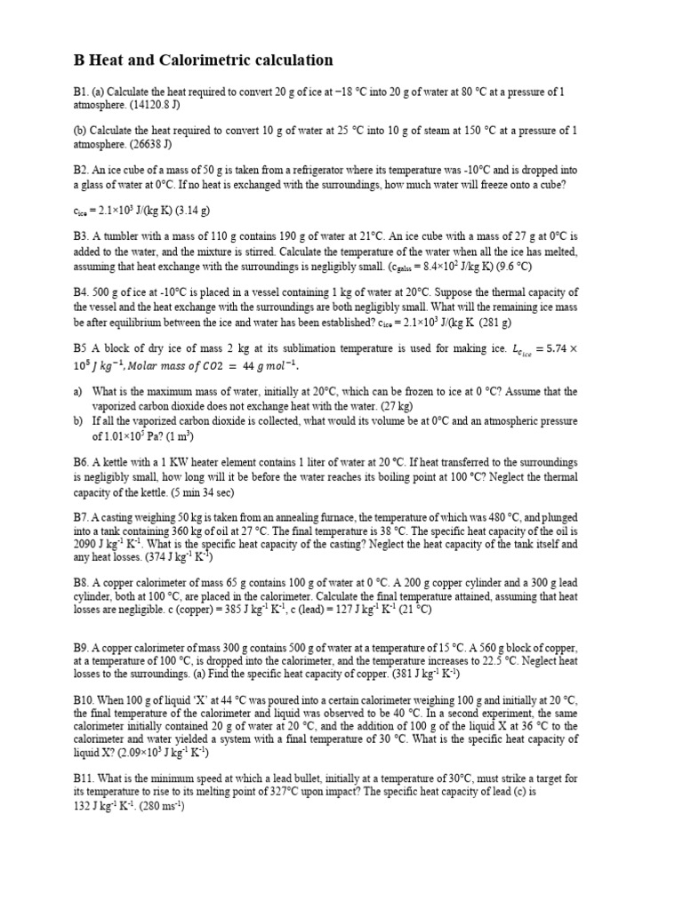 Tut B Heat and Calorimetric Calculation 11 - 250511 - 180051 | PDF ...