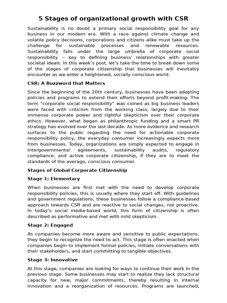 5 Stages of Organizational Growth With CSR | PDF | Corporate Social ...