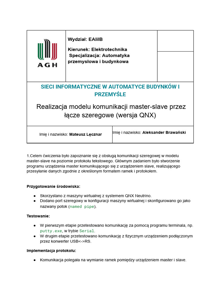 Master-Slave QNX Lab1 | PDF