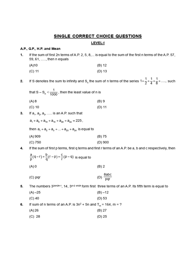 Arithmetic Progression Questions and Answers | PDF | Mathematical ...