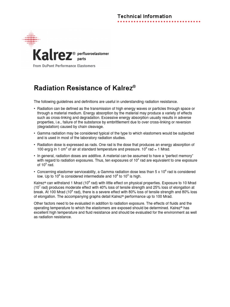 Kalrez Radiation Resistance | PDF | Radiation | Ionizing Radiation