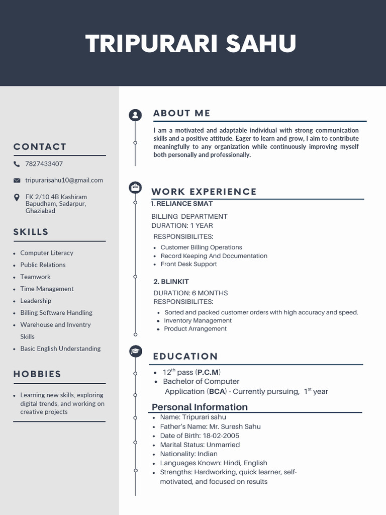 Blue and Gray Simple Professional CV Resume | PDF