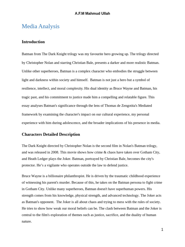The Dark Knight Media Analysis | PDF | Batman