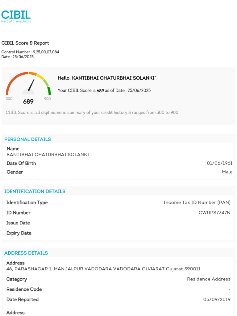 Score Report - Cibil Dashboard 25-07-2025 | PDF | Credit | Finance ...