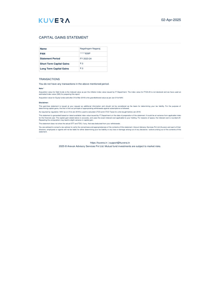 Capital Gains Statement FY 2023-24 | PDF | Capital Gain | Capital Gains Tax