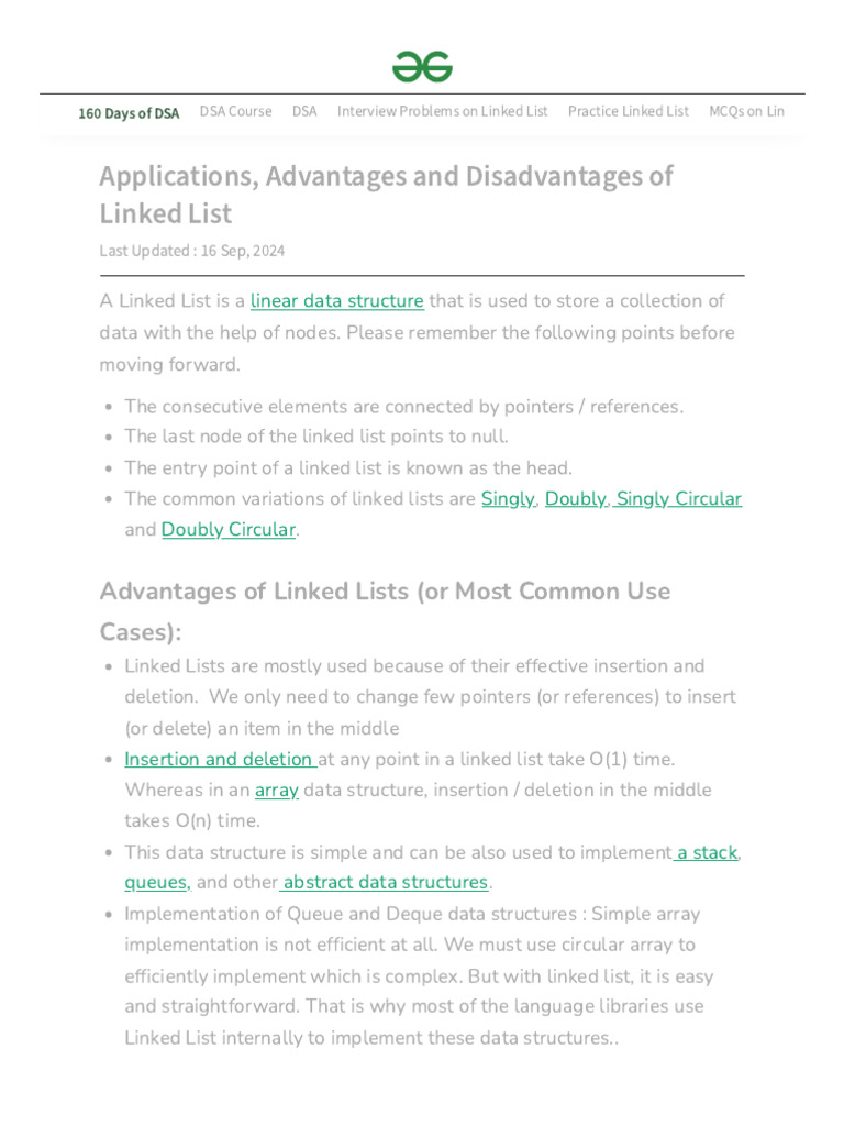 Applications, Advantages and Disadvantages of Linked List | PDF | Queue (Abstract Data Type ...