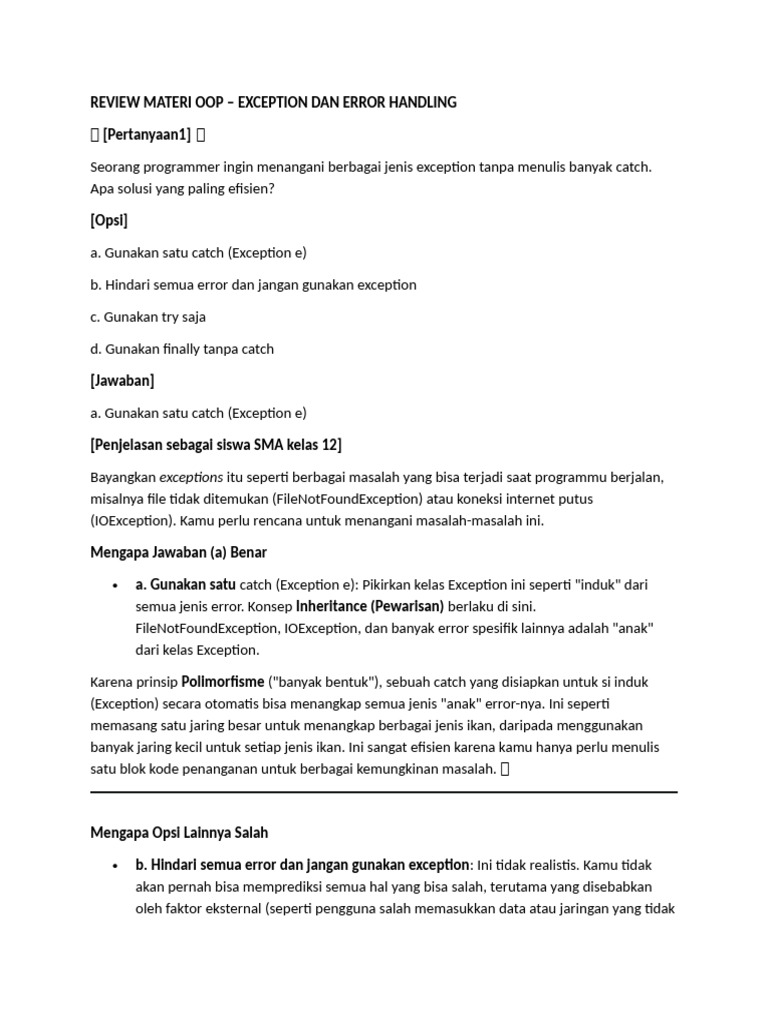 REVIEW MATERI OOP - Exception Dan Error Handling | PDF