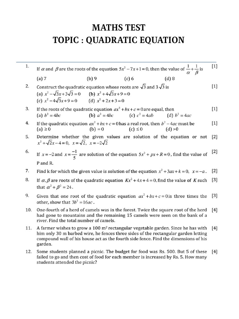 Maths Test - CH 4 | PDF