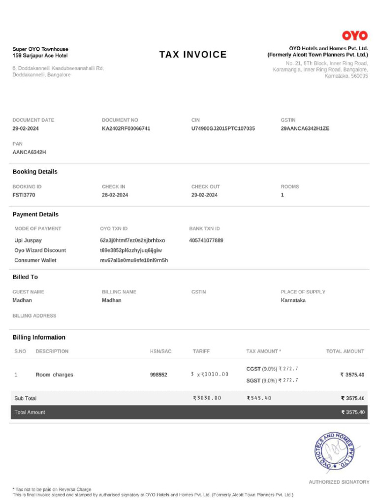 HOTEL BILL Compressed | PDF