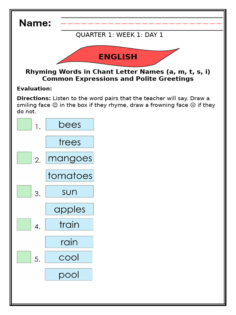 Worksheet English2 Q1 Week1 | PDF