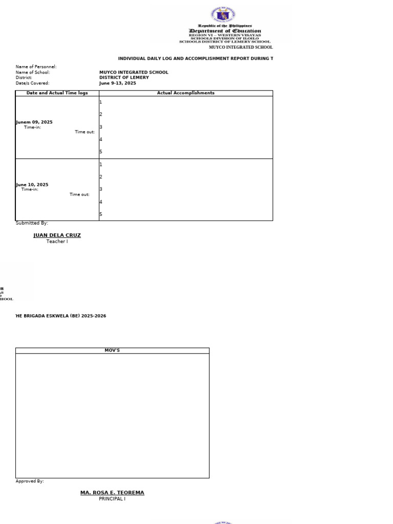 2025 Accomplishment Report BRIGADA ESKWELA 2025 2026 | PDF