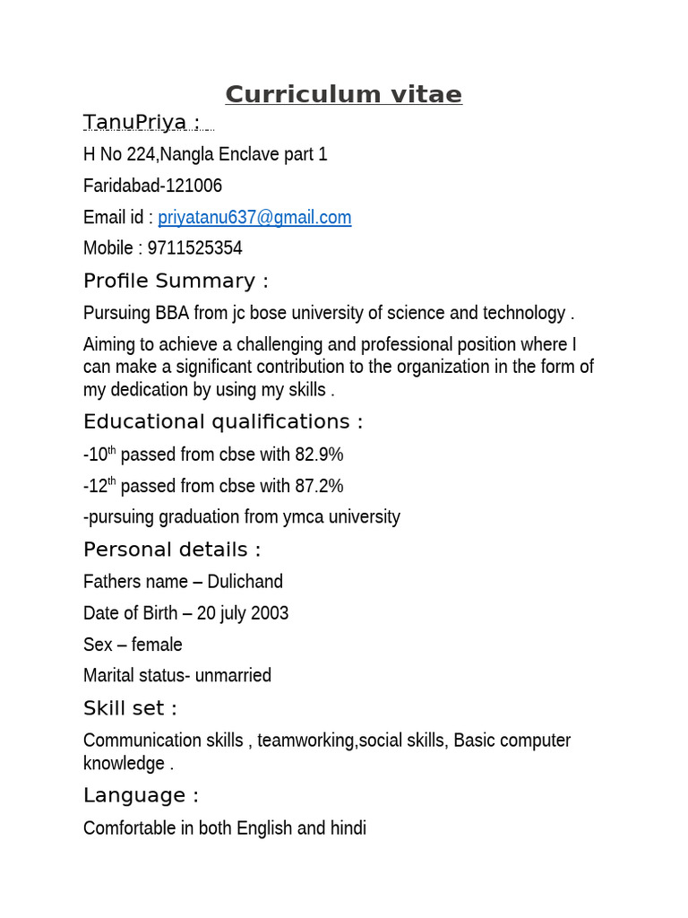 TanuPriya's Professional CV Summary | PDF