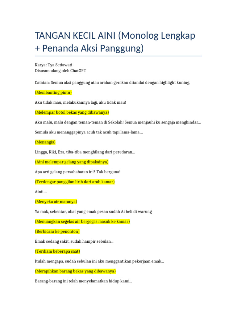 Monolog "Tangan Kecil Aini" | PDF