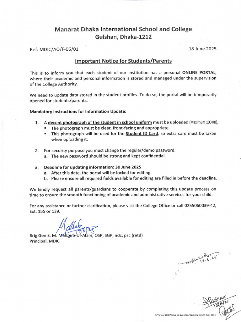 Important Notice For Updating Information - Students-Parents | PDF