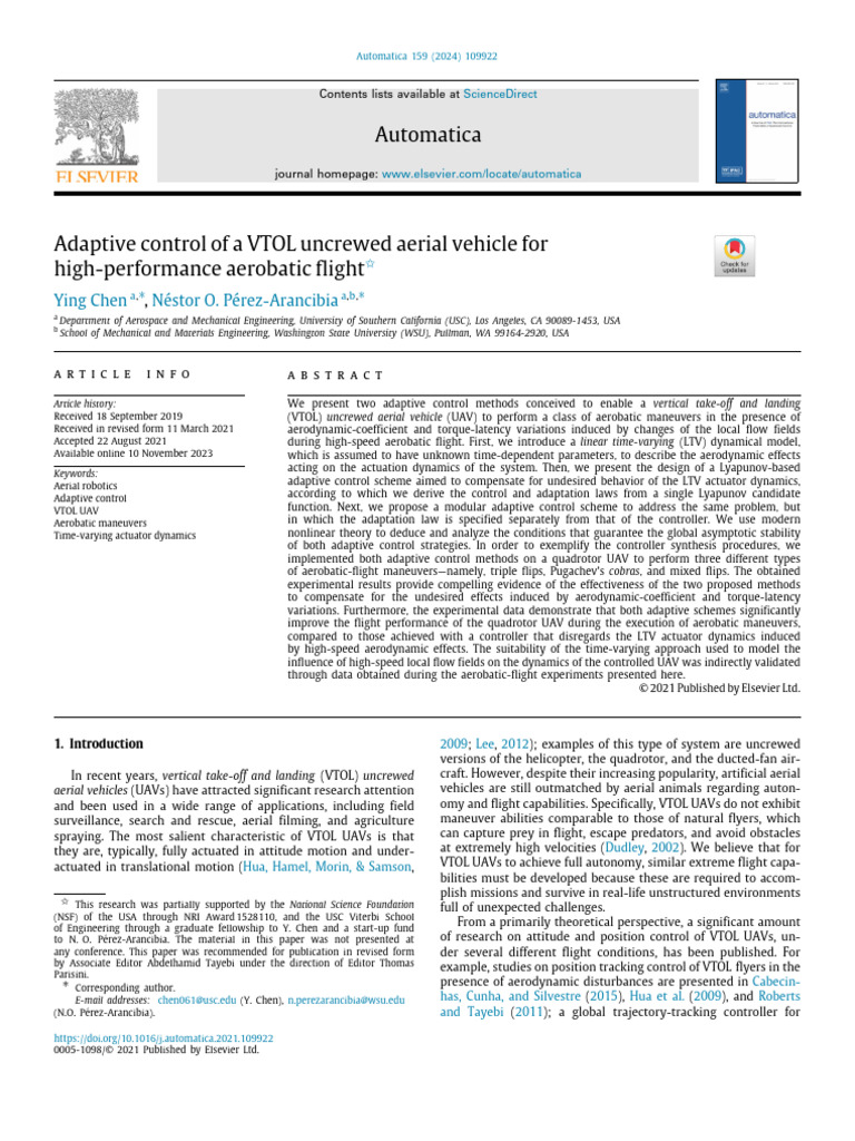 Adaptive Control of A VTOL Uncrewed Aerial Vehicle For High-Performance ...