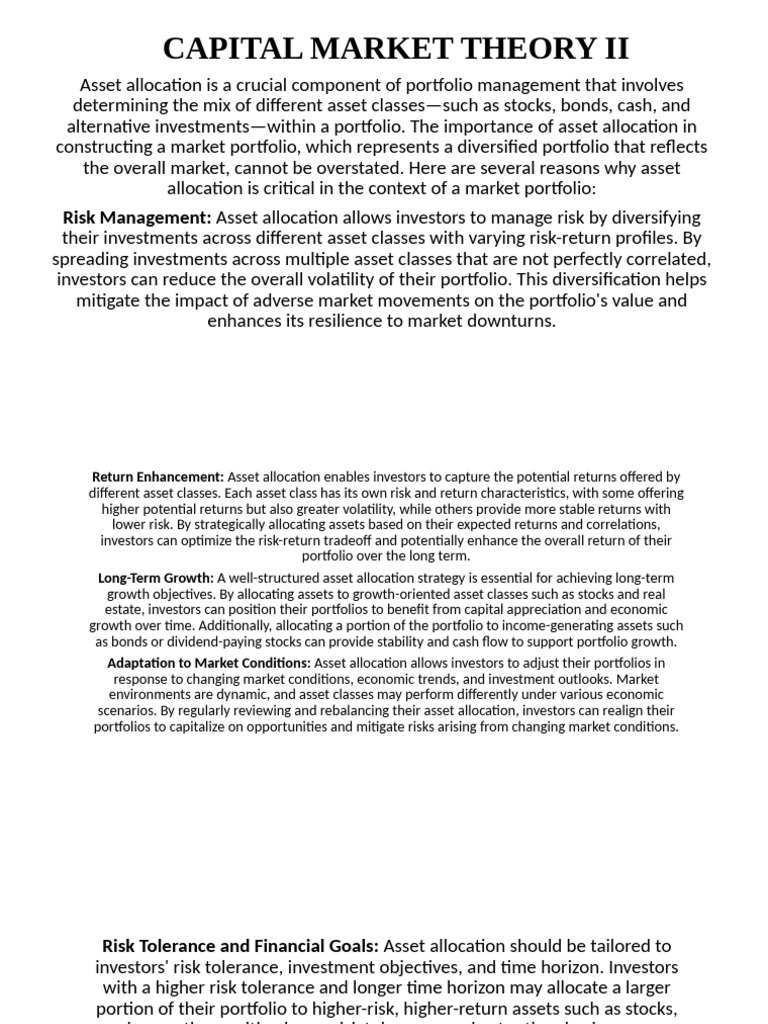 Slides On Capital Market Theory 2 | PDF | Asset Allocation | Diversification (Finance)