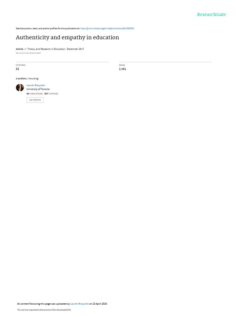 Authenticity and Empathy in Education | PDF | Empathy | Pedagogy