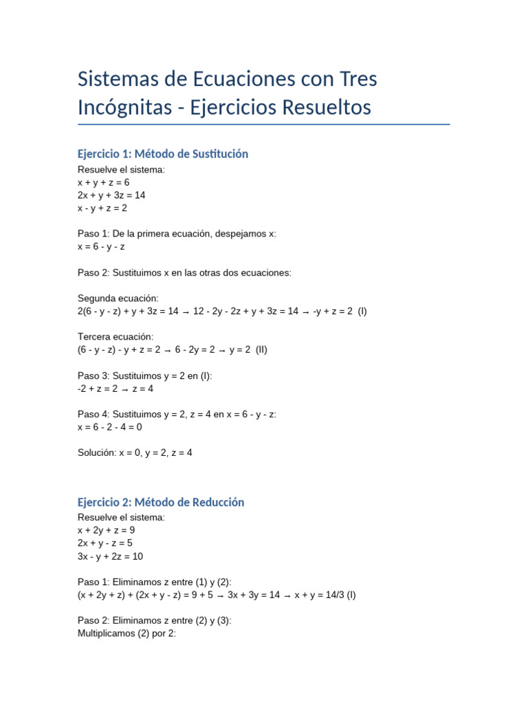 Ejercicios-Ecuaciones Tres Incógnitas | PDF