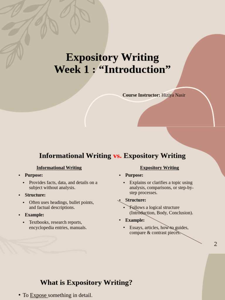 Expository Writing Week 1 | PDF | Writing | Human Communication