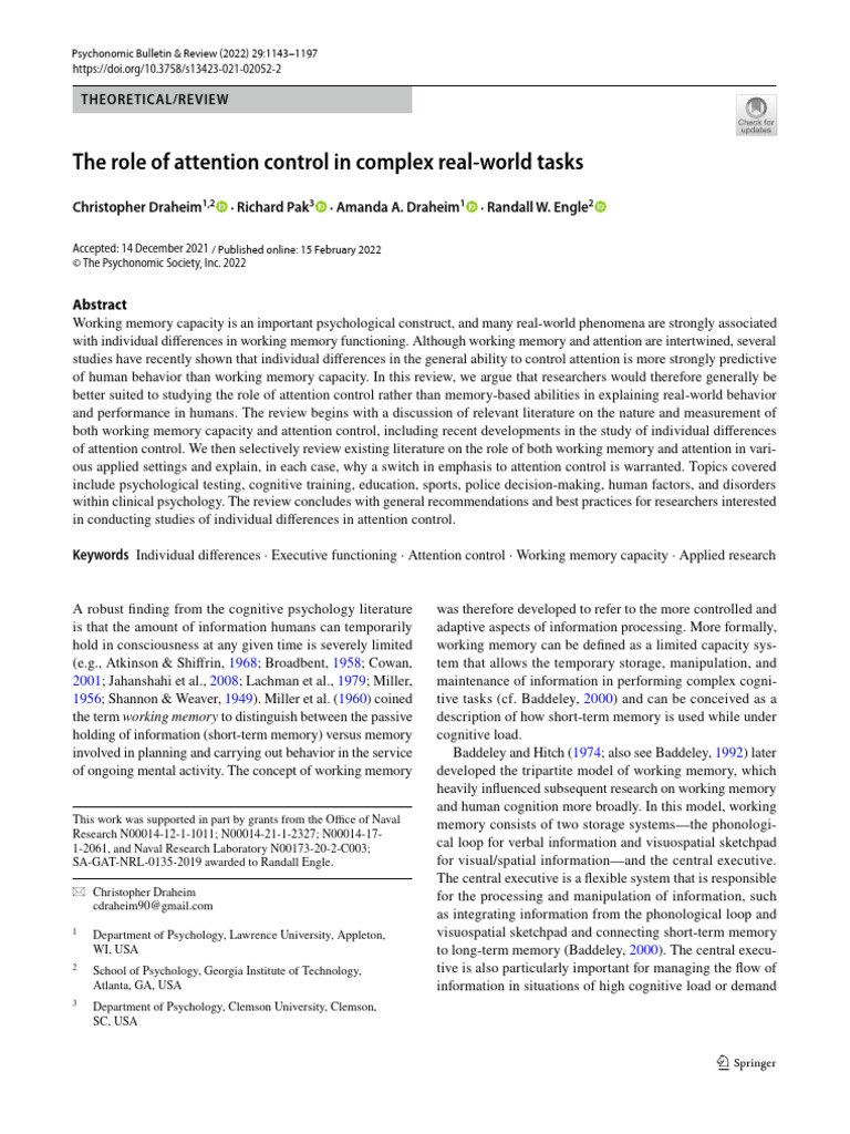 El Papel Del Controla Tencional Draheim, C 2022 | PDF | Working Memory | Attention