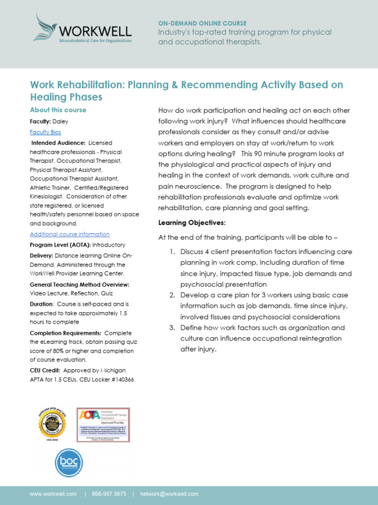 Work Rehabilitation Planning & Recommending Activity Based On Healing Phases On Demand 7.14 ...