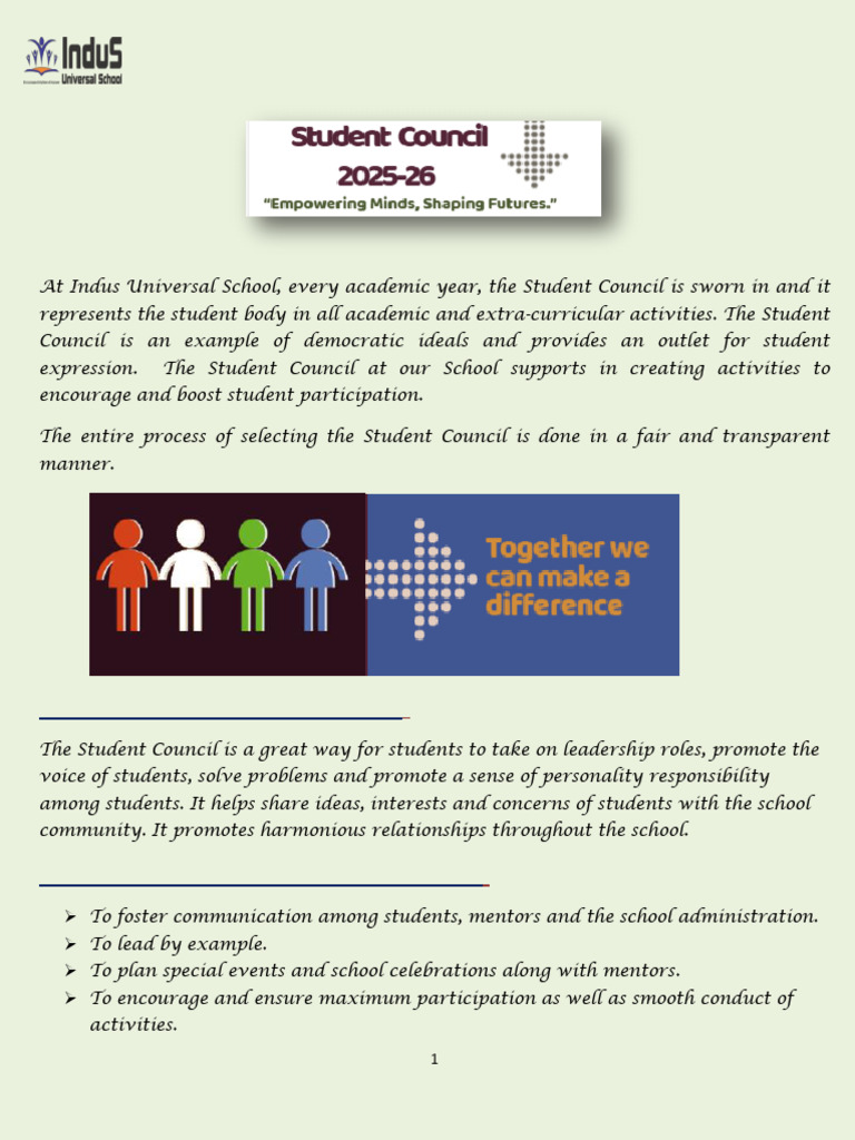 Student Council Roles 2025-26 | PDF