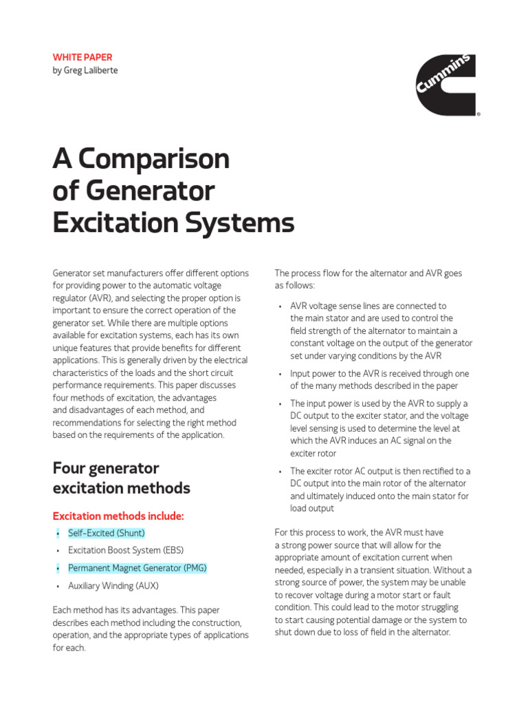 Generator Excitation Systems Explained | PDF | Electric Generator ...