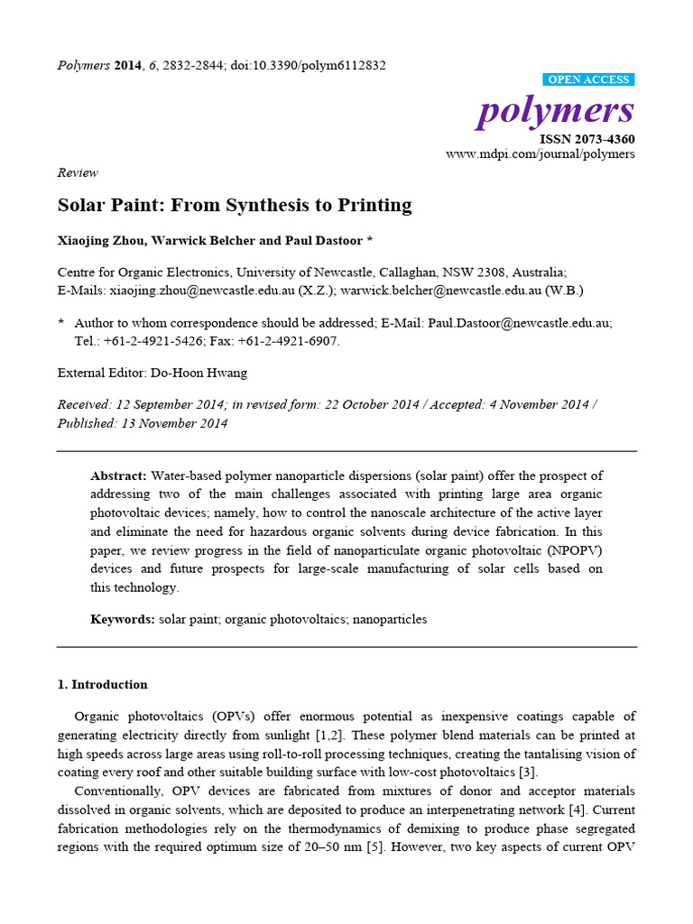Solar Paint: Advances in OPV Nanoparticles | PDF | Nanoparticle | Chemistry