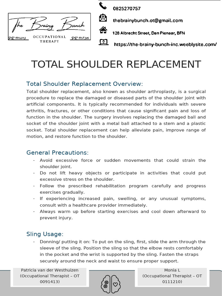 Total Shoulder Replacement Guide | PDF | Anatomical Terms Of Motion ...