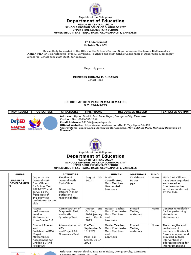 Math Action Plan Sy 2024-2025 | PDF | Mathematics | Education Theory