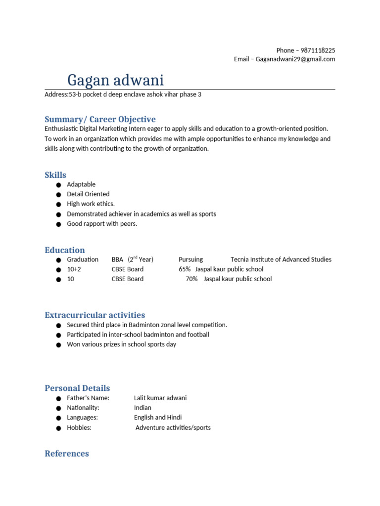 Gagan Adwani New Resume | PDF