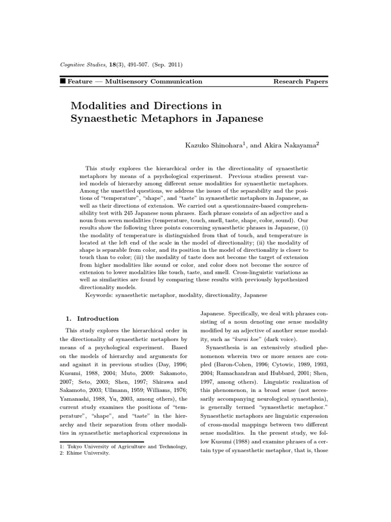 Synaesthetic Metaphors in Japanese | PDF | Senses | Adjective