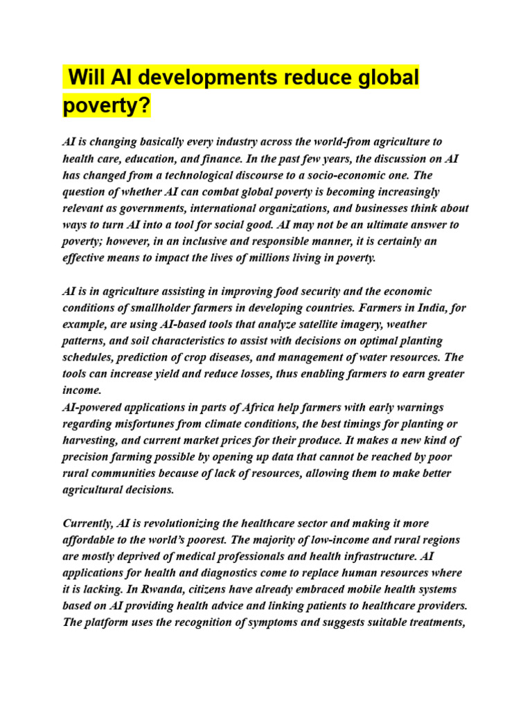 Will AI Developments Reduce Global Poverty | PDF | Poverty | Poverty ...