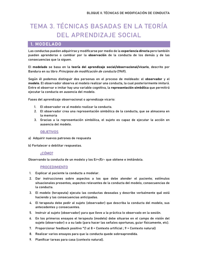 Tema 3. Técnicas Basadas en La Teoría Del Aprendizaje Social | PDF | Aprendizaje | Comportamiento