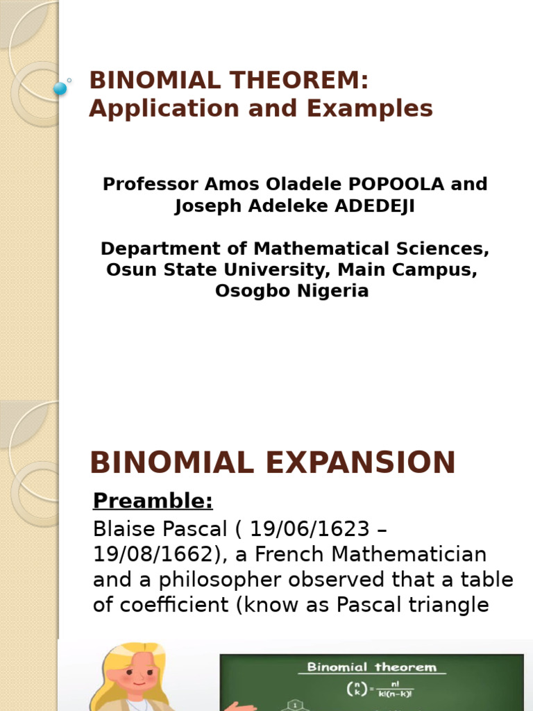 Binomial Theorem Prof. Popoola 2 | PDF | Abstract Algebra | Elementary Mathematics