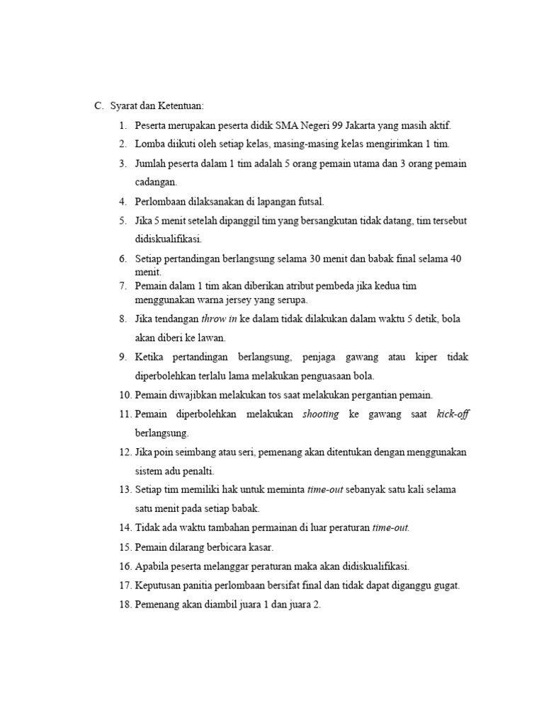 Syarat Dan Ketentuan Futsal STAN 2 2025 | PDF