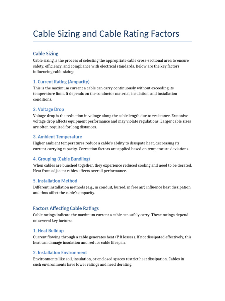 Cable Sizing and Rating Factors | PDF