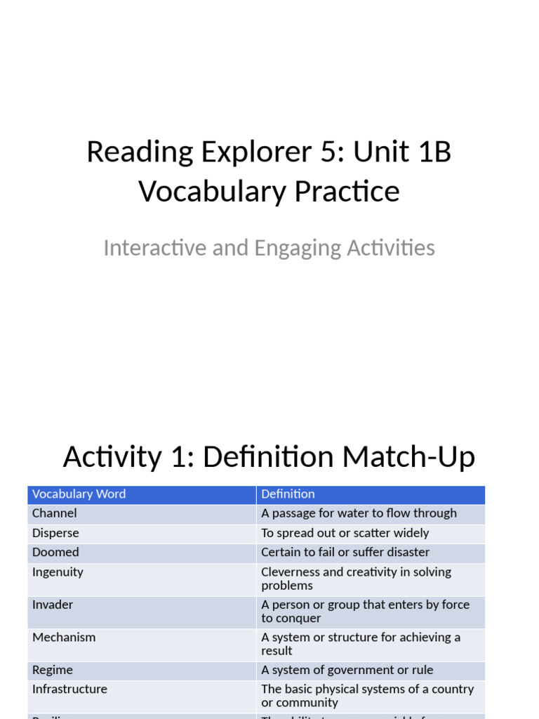 REX5 Unit1B Vocabulary Interactive | PDF