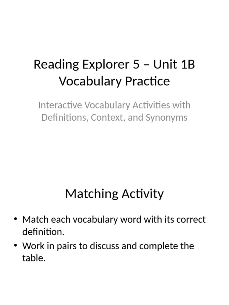 Vocabulary Practice Activities for Unit 1B | PDF