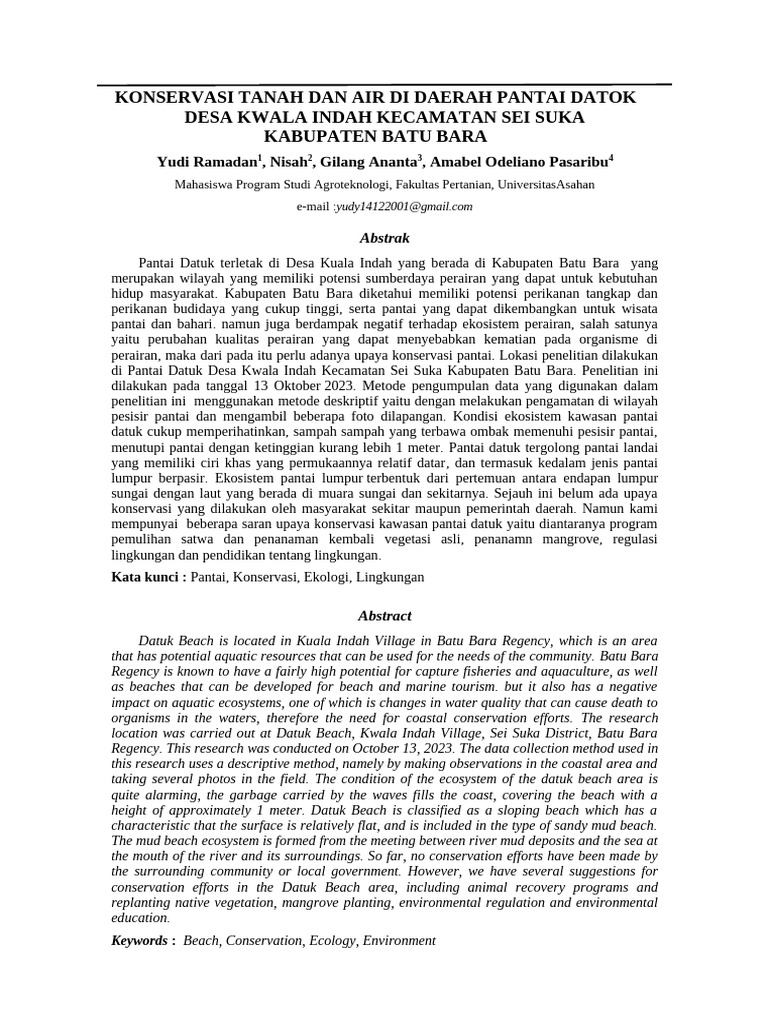 Jurnal Konservasi Tanah & Air Pantai Datuk | PDF