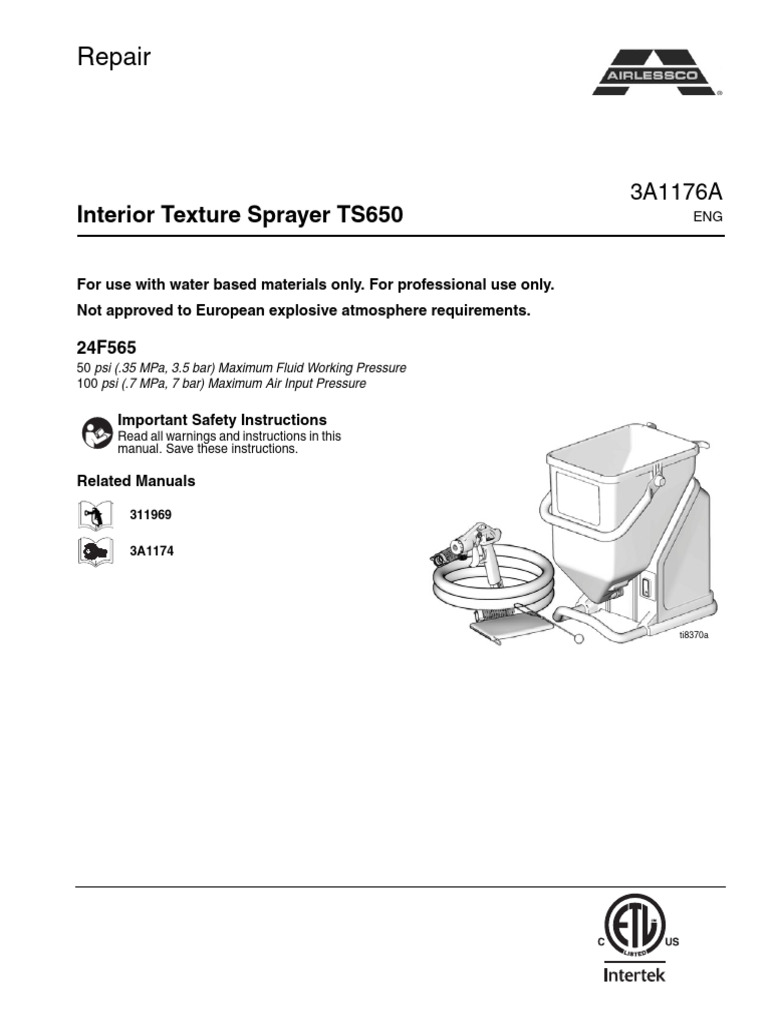 3A1176EN-A 3A1176A - Interior Texture Sprayer TS650, Repair, Englis ...