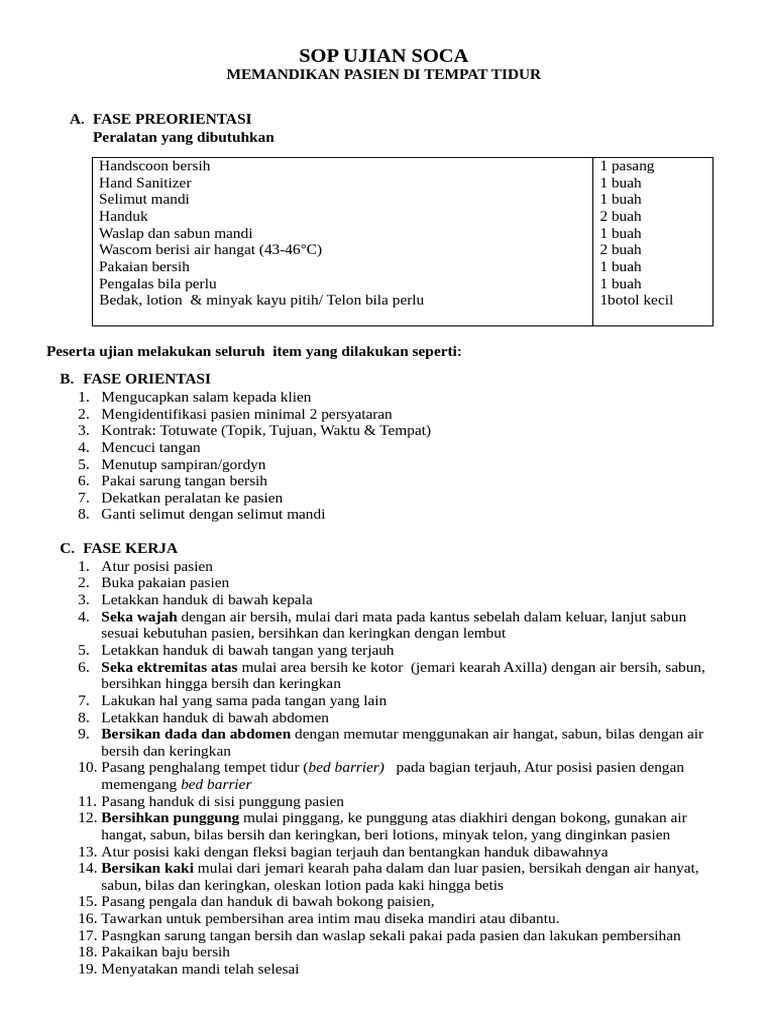 Sop Osce Memandikan Pasien | PDF
