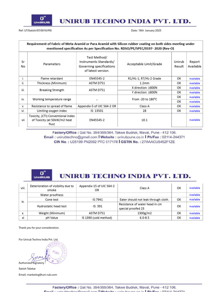 Meta Aramid Fabric Specifications Report | PDF | Building Engineering ...