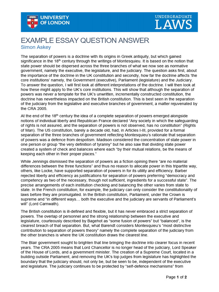 Preparing For Assessment 2 - 2023-Essay | PDF | Separation Of Powers | Constitution