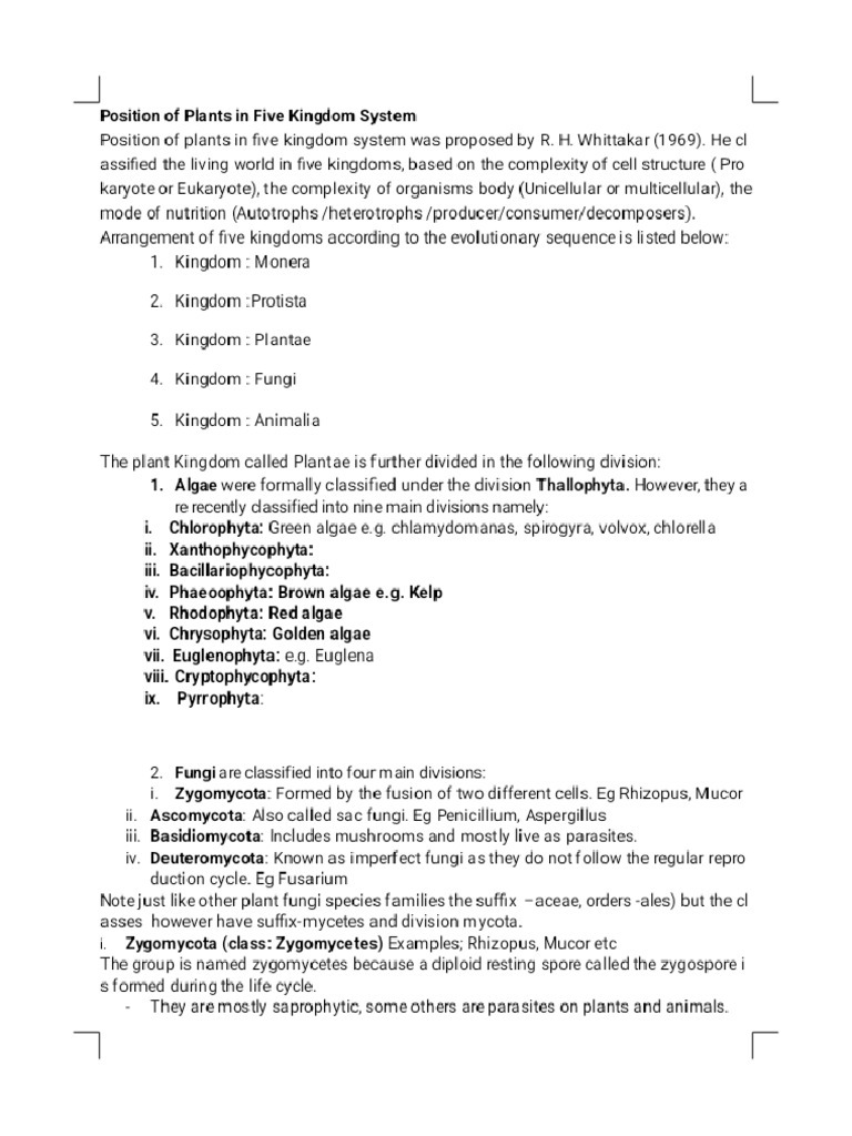 Position of Plants in Five Kingdom System2 - Phoenix | PDF